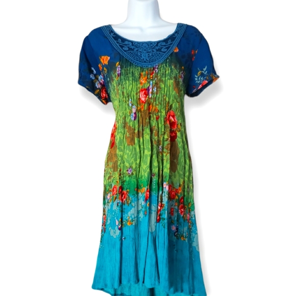 Bila | Dresses | Nwot Bila Blue Green Floral Crochet Peasant Dress ...